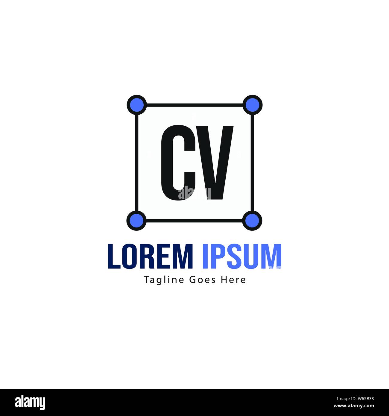 Initial CV logo template with modern frame. Minimalist CV letter logo ...