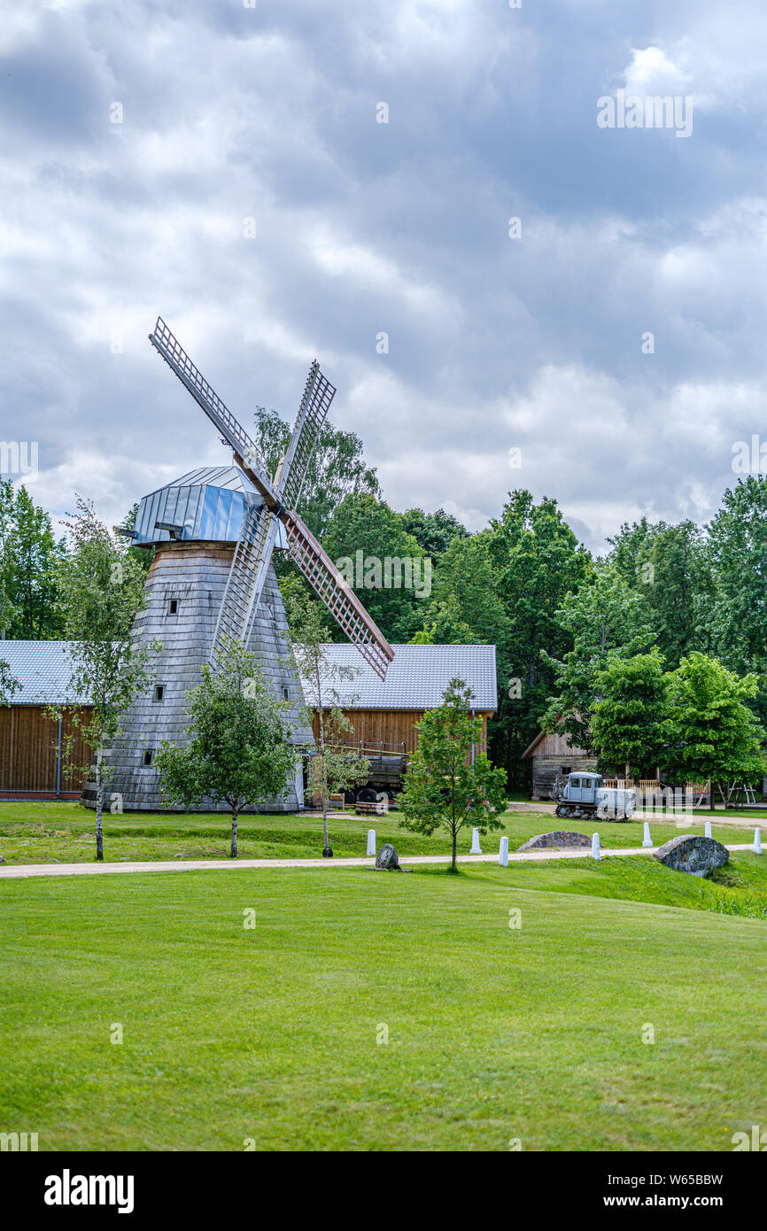 wooden windmill in museum in summer day with wings Stock Photo - Alamy