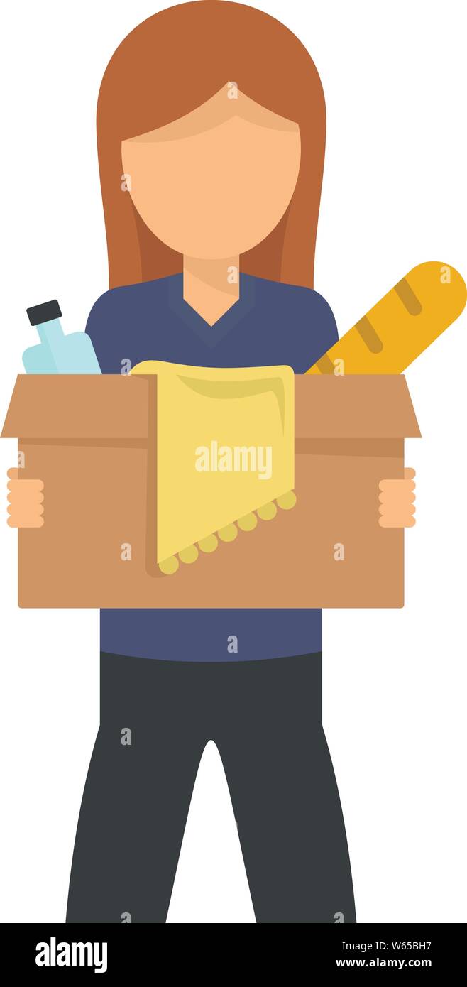 Girl volunteer box icon. Flat illustration of girl volunteer box vector ...