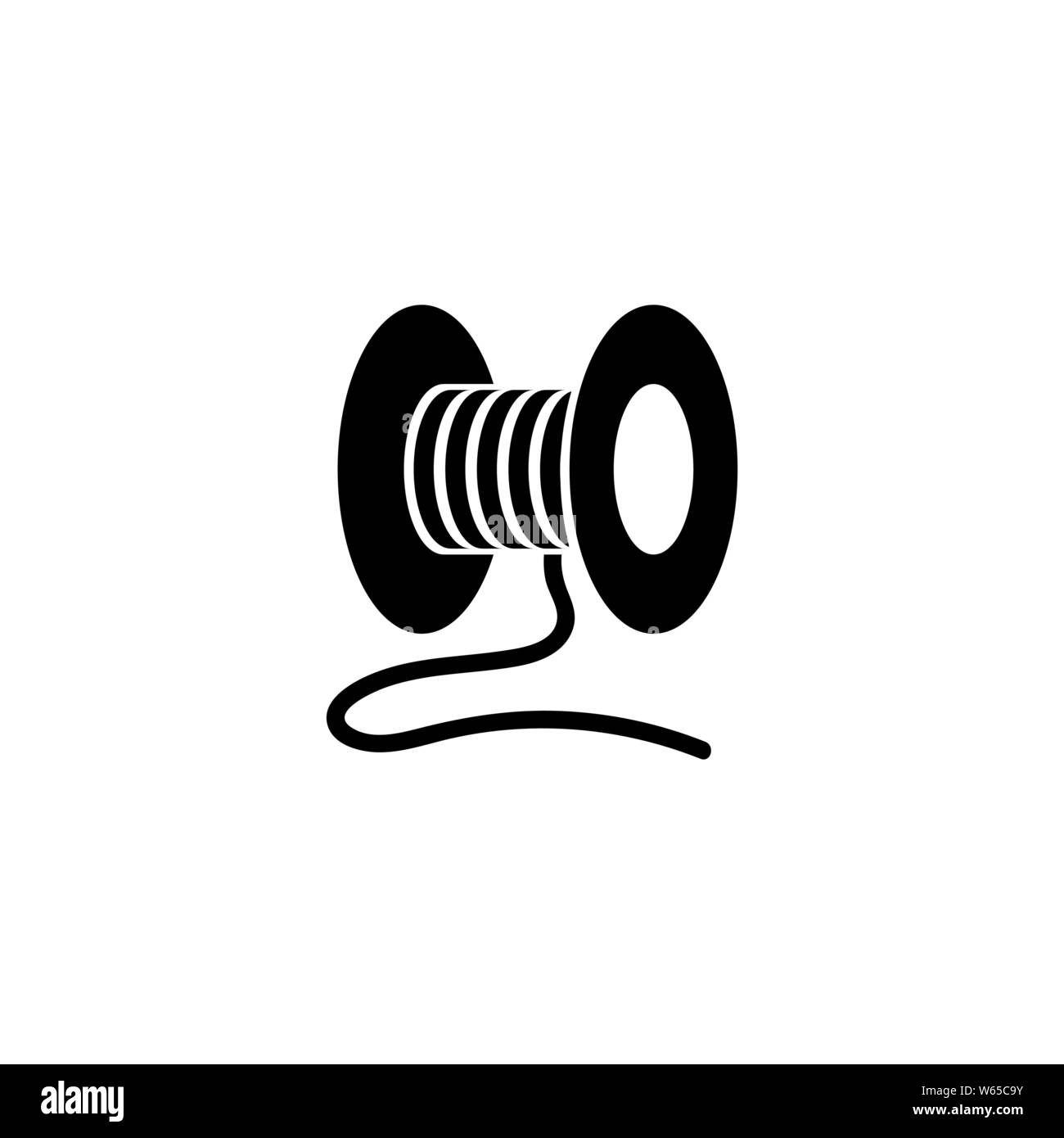 Spool of Threads, Sewing. Flat Vector Icon illustration. Simple black symbol on white background ...