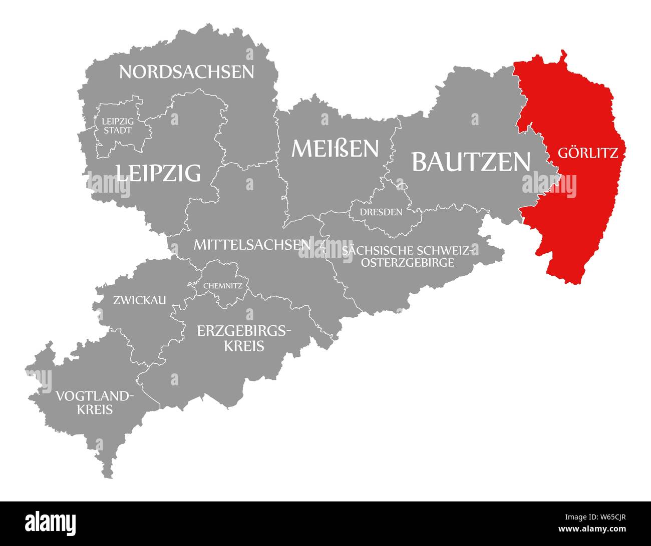 Goerlitz red highlighted in map of Saxony Germany DE Stock Photo - Alamy