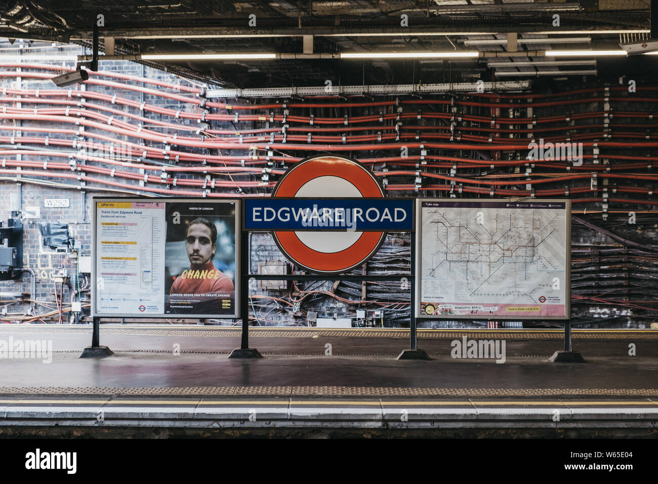 London, UK - July 29, 2019: Station name sign on the outdoor platform ...