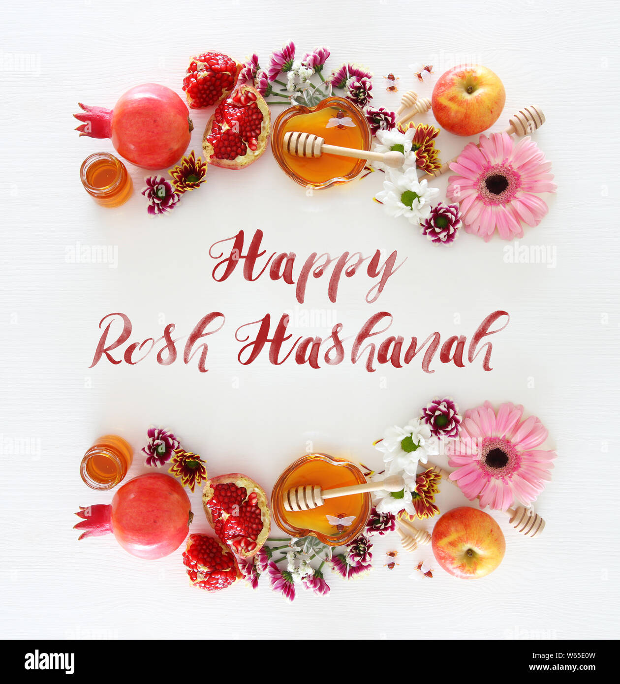 religion image of Rosh hashanah (jewish New Year holiday) concept. Traditional symbols Stock ...