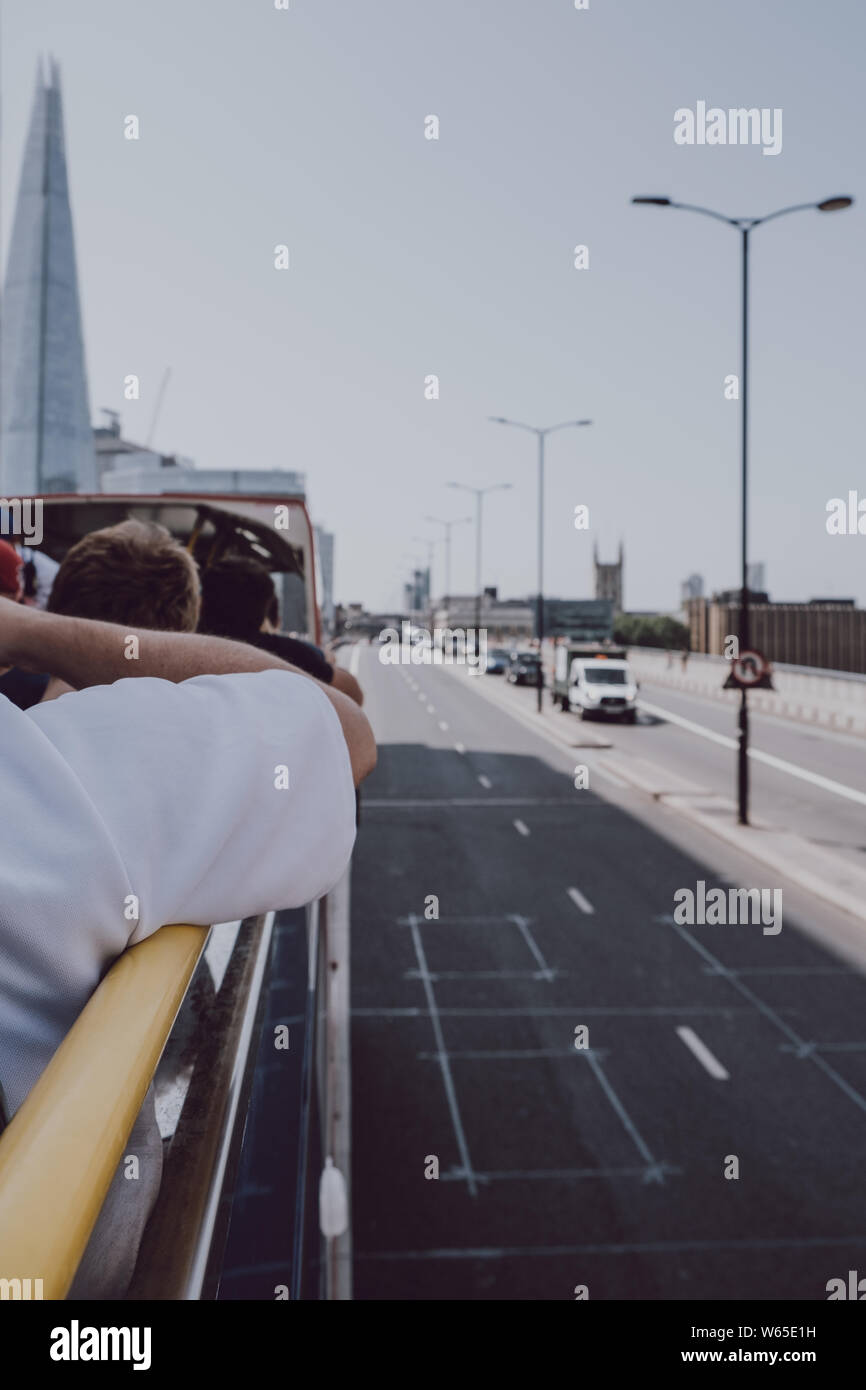 London, UK - July 29, 2019: View on London Bridge from top of the open ...