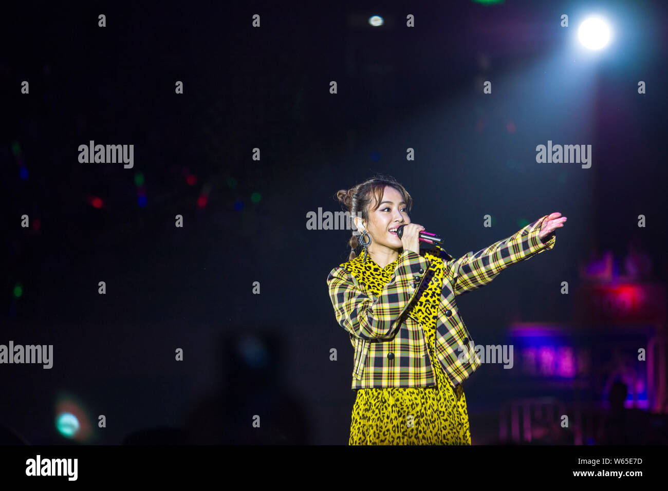 Taiwanese singer Jolin Tsai performs during a concert on Qixi Festival ...