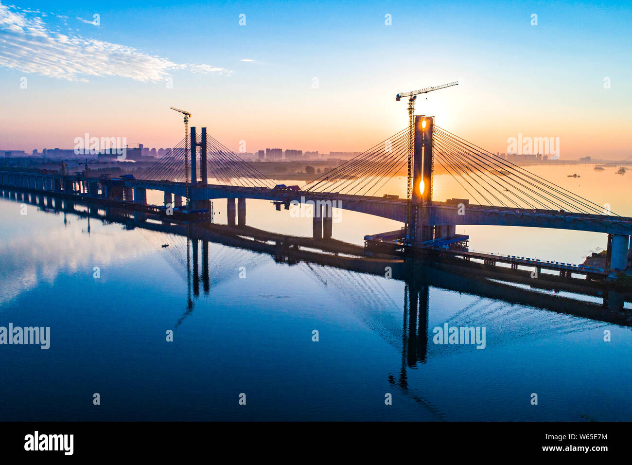 Aerial view of the Hanjiang Bridge of the Menghua Railway, Inner ...