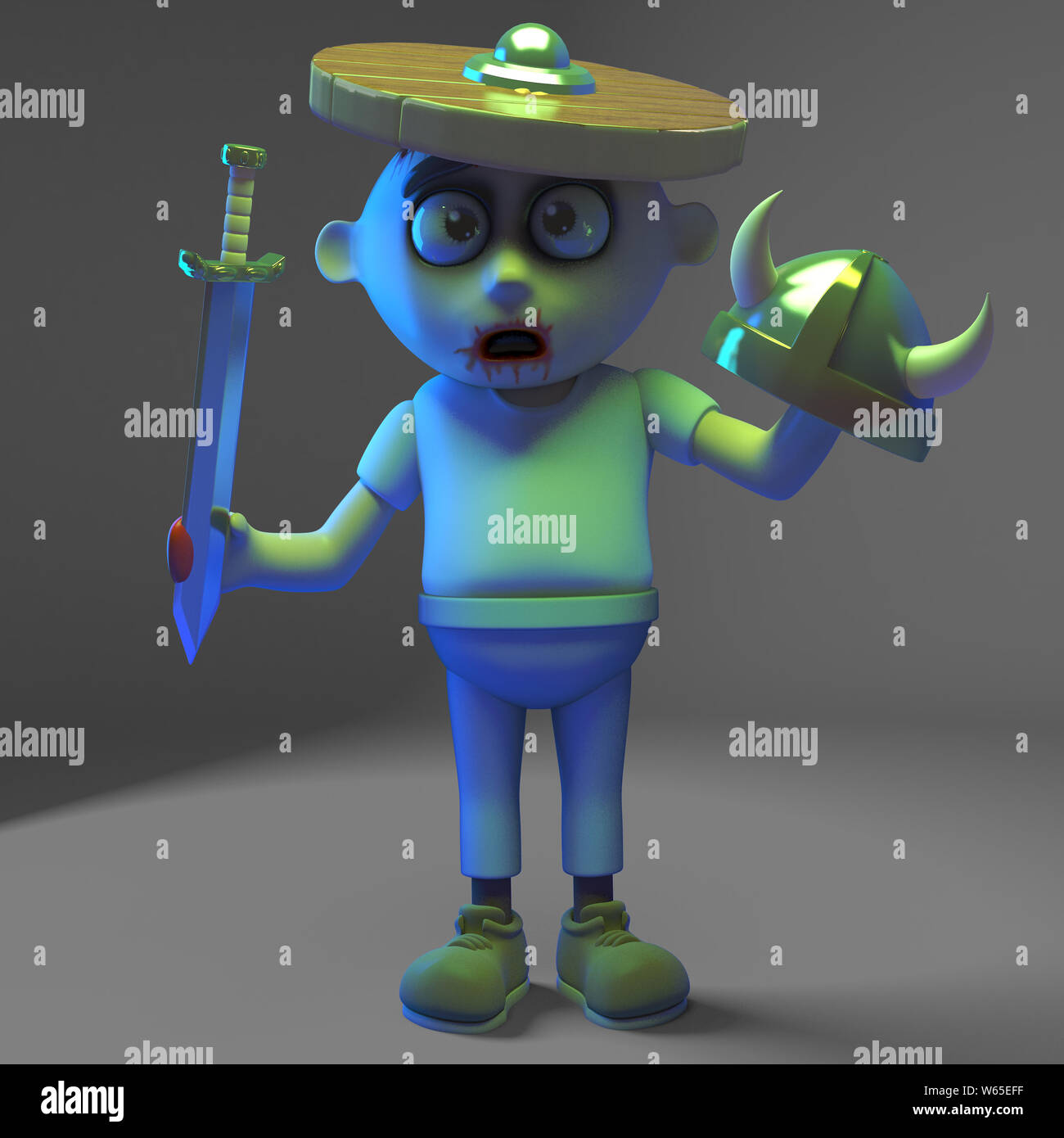 Silly zombie monster gets confused very easily, 3d illustration render ...