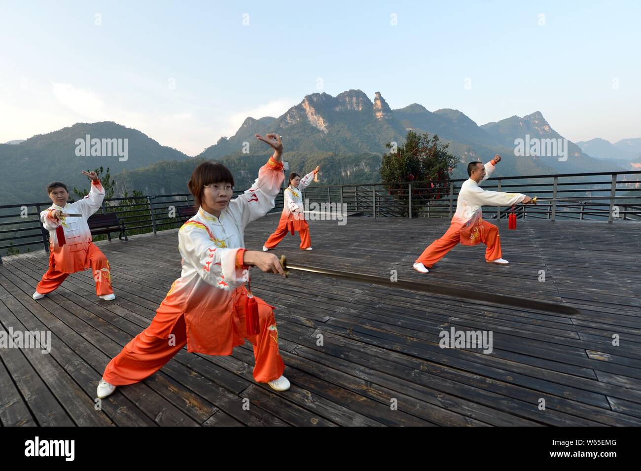 Tai chi enthusiasts practise shadow-boxing (Taiji, Taichi or Tai-chi ...