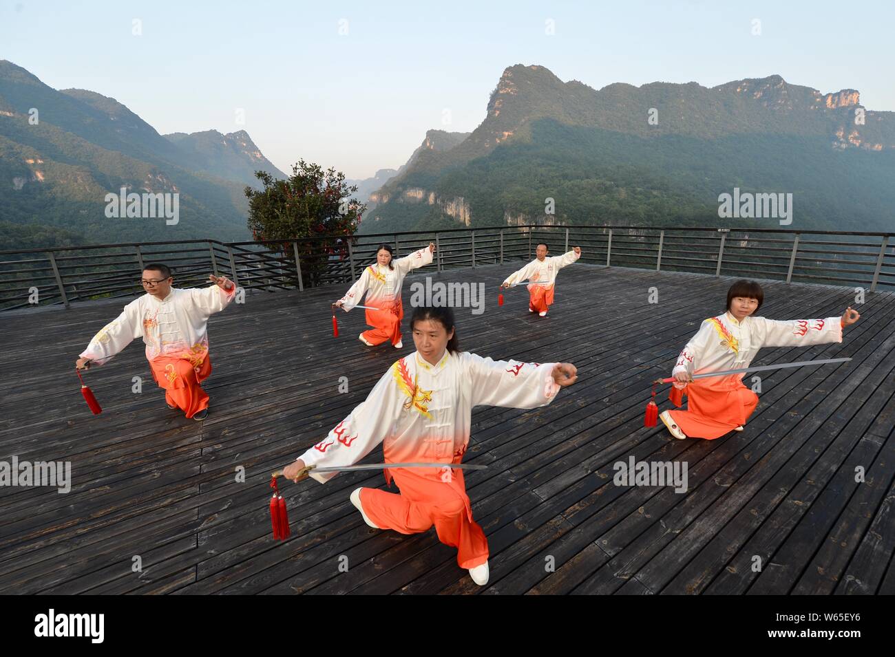 Tai chi enthusiasts practise shadow-boxing (Taiji, Taichi or Tai-chi ...