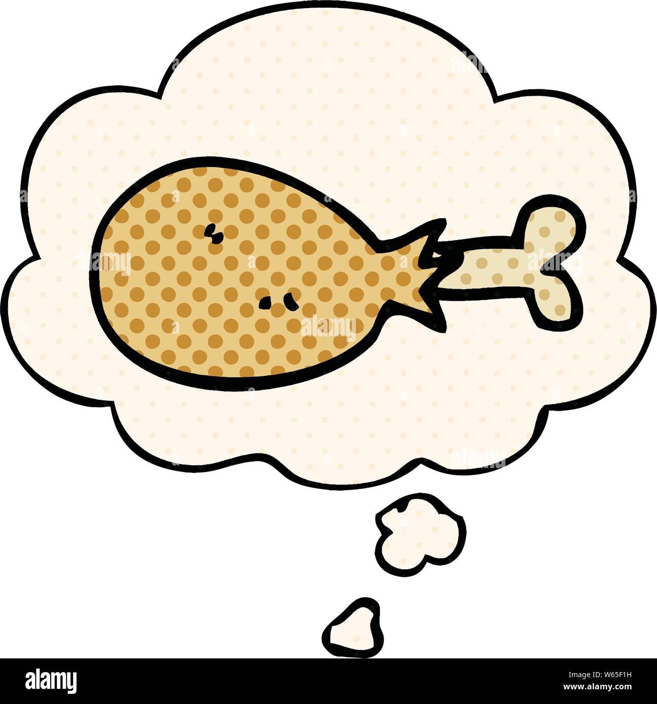 cartoon cooked chicken leg with thought bubble in comic book style ...