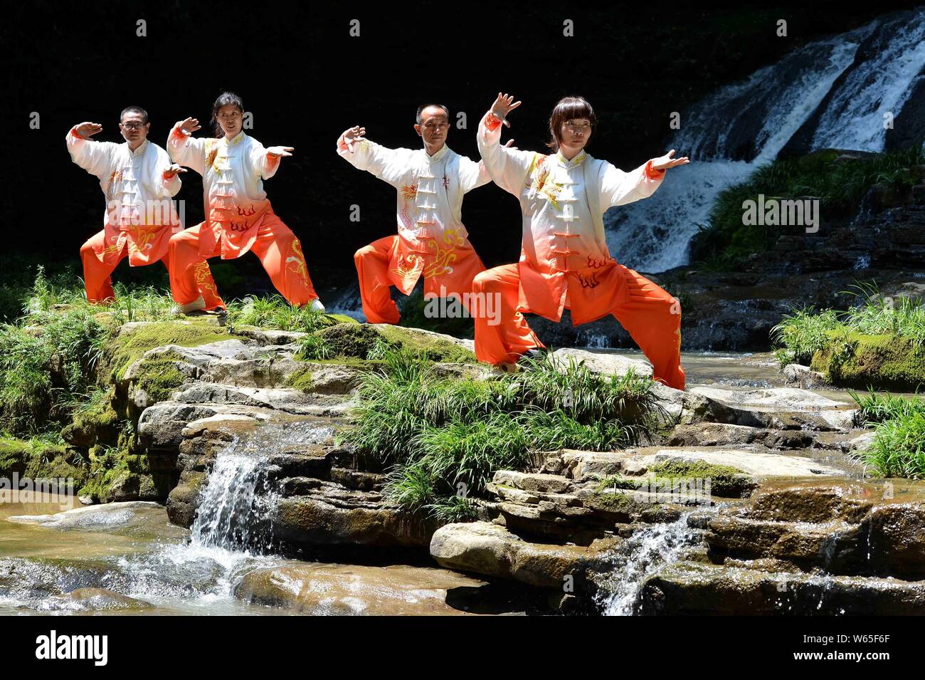 Tai chi enthusiasts practise shadow-boxing (Taiji, Taichi or Tai-chi ...