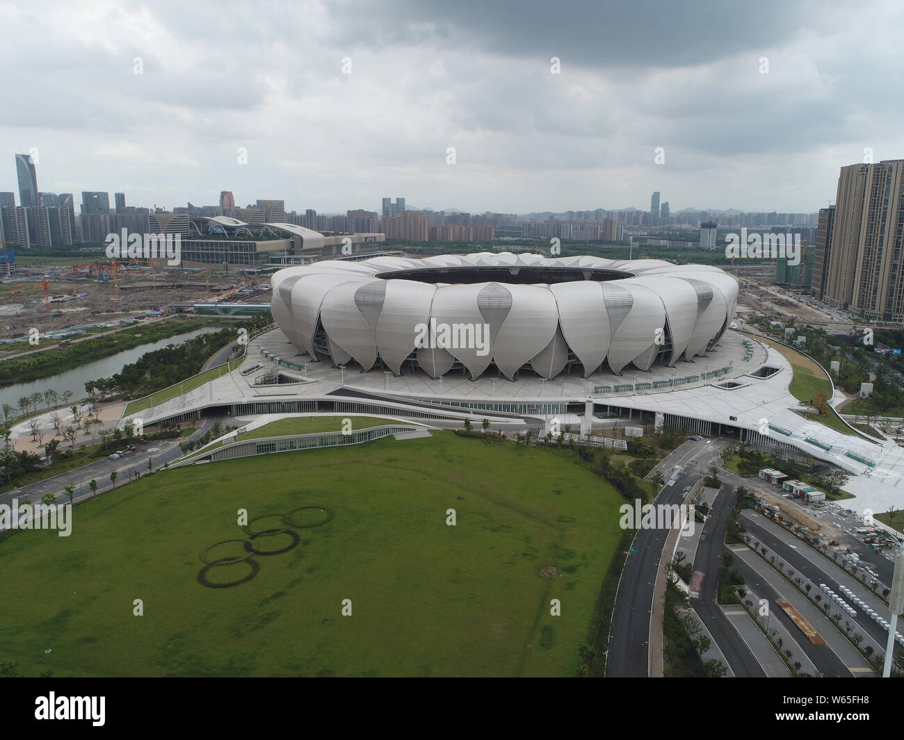 An aerial view of the main stadium of the Hangzhou Olympic Sports ...