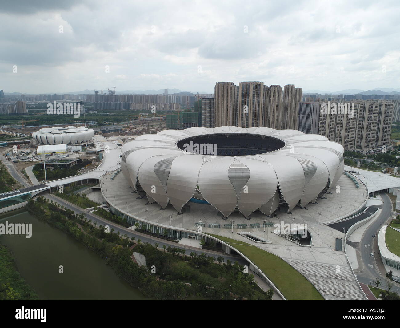 An aerial view of the main stadium of the Hangzhou Olympic Sports ...