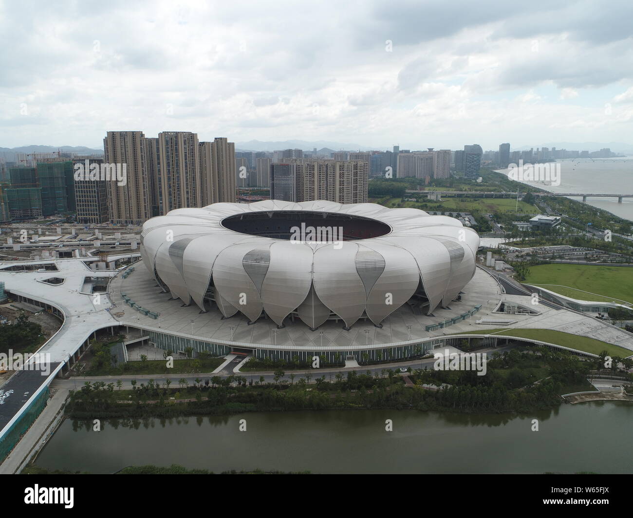 An aerial view of the main stadium of the Hangzhou Olympic Sports ...