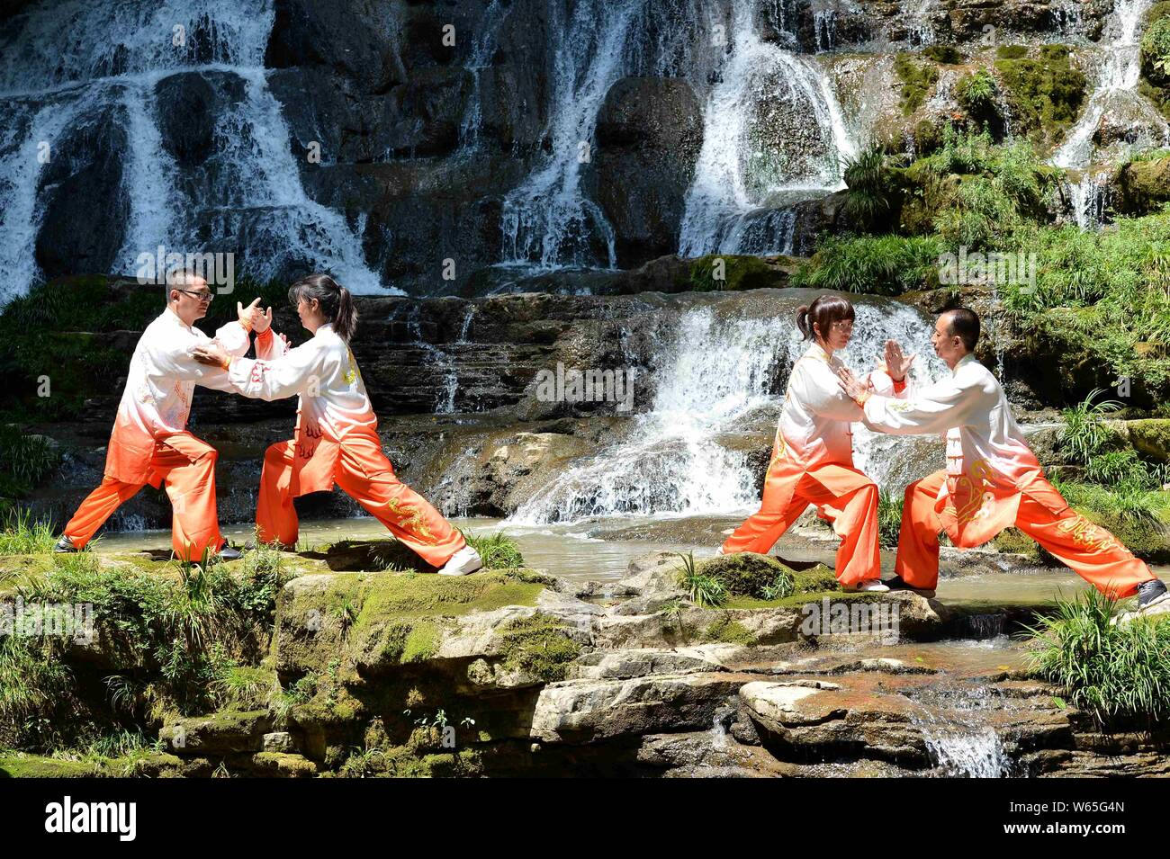 Tai chi enthusiasts practise shadow-boxing (Taiji, Taichi or Tai-chi ...