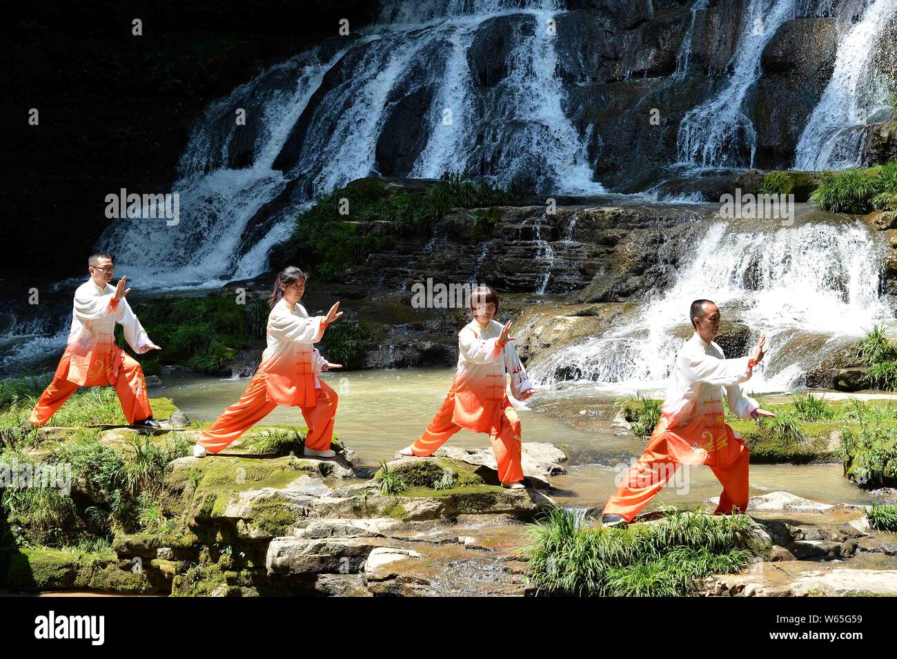 Tai chi enthusiasts practise shadow-boxing (Taiji, Taichi or Tai-chi ...