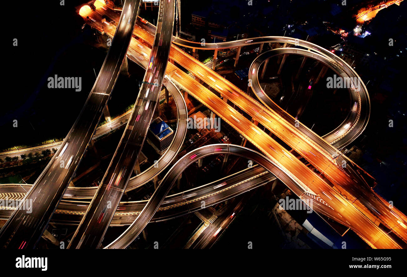 Aerial view of Guiyang's "most complicated" overpass, Qianchun Overpass ...