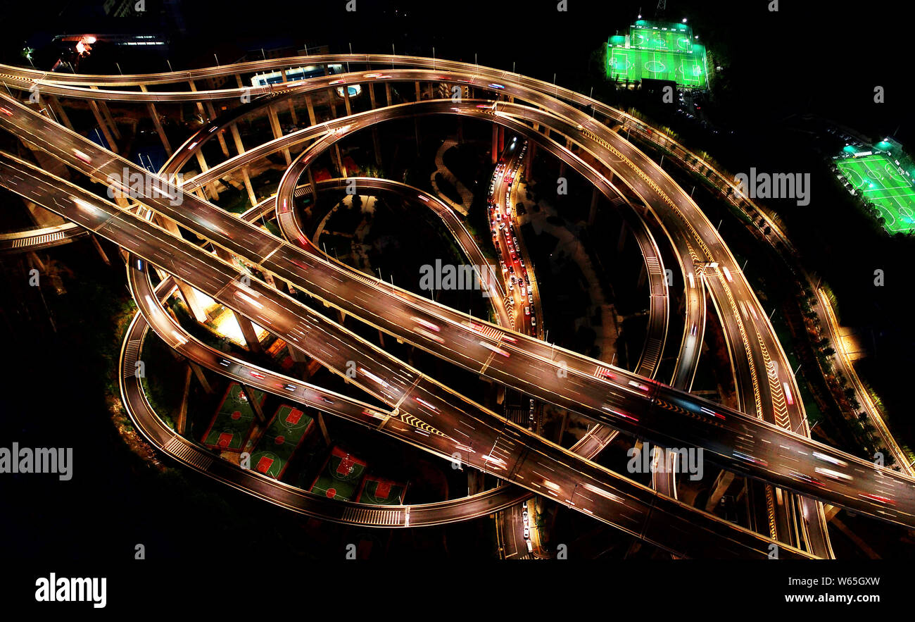 Aerial view of Guiyang's "most complicated" overpass, Qianchun Overpass ...
