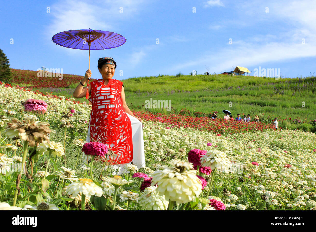 75-year-old Chinese elderly woman Zhang Guiying shows a cheongsam ...