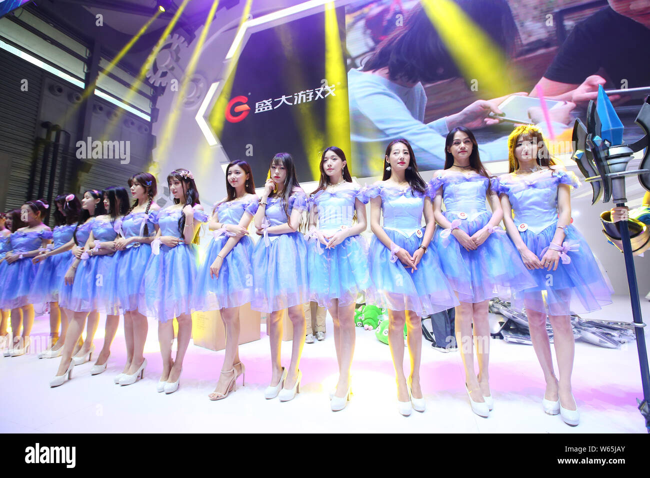 Chinese showgirls pose during the 16th China Digital Entertainment Expo, also known as ChinaJoy ...