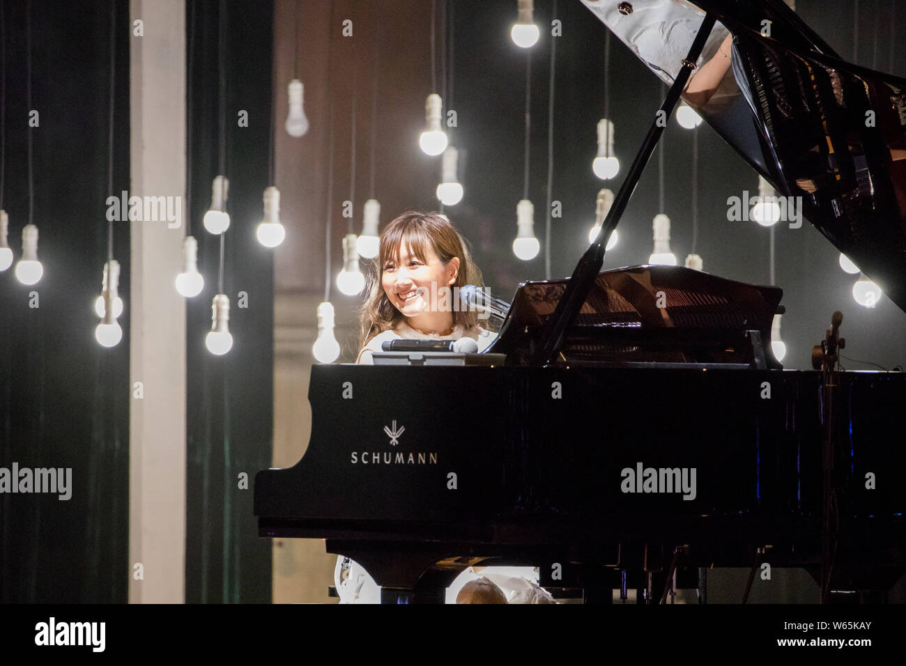 Japanese singer Ai Otsuka performs during a concert in Guangzhou city ...