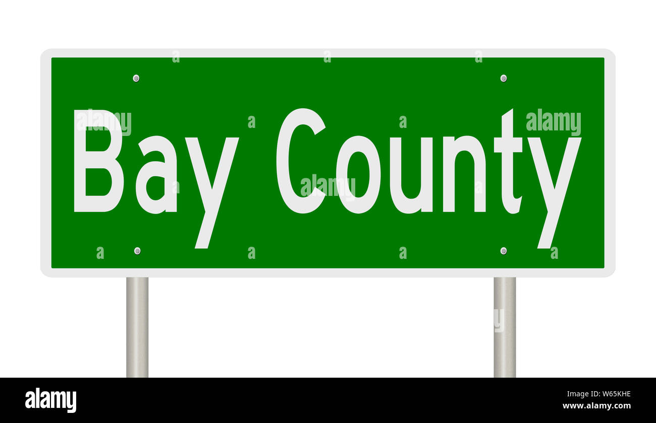 Rendering of a green highway sign for Bay County Stock Photo - Alamy
