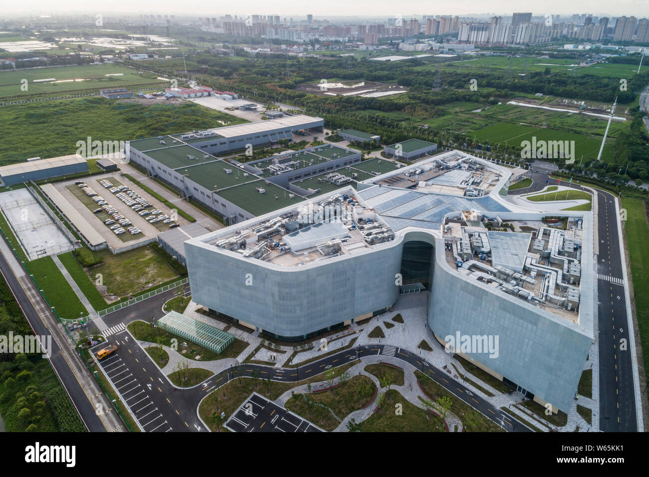 An aerial view of Volvo's Asia-Pacific headquarters building next to ...
