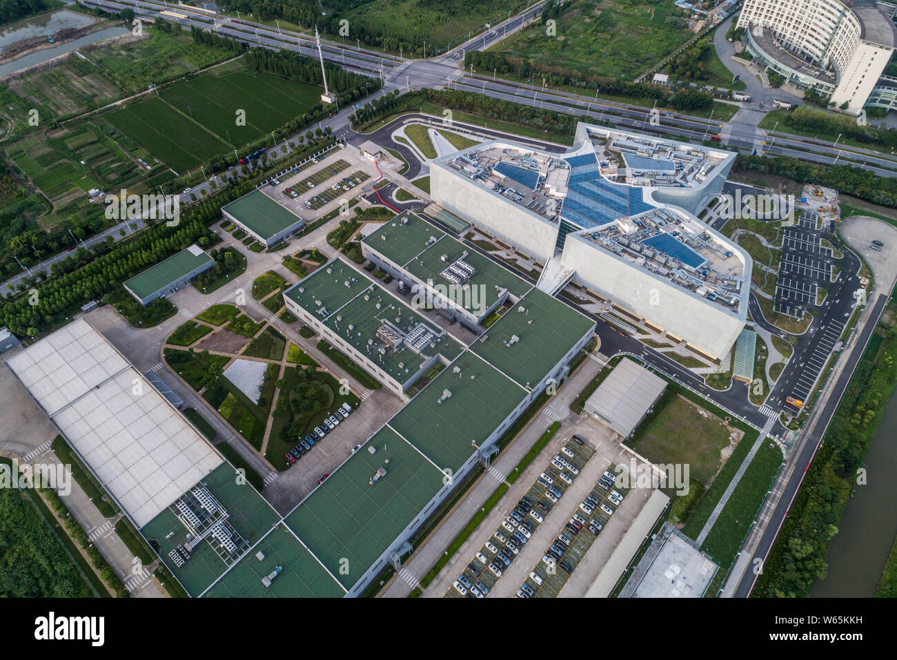 An aerial view of Volvo's Asia-Pacific headquarters building next to ...