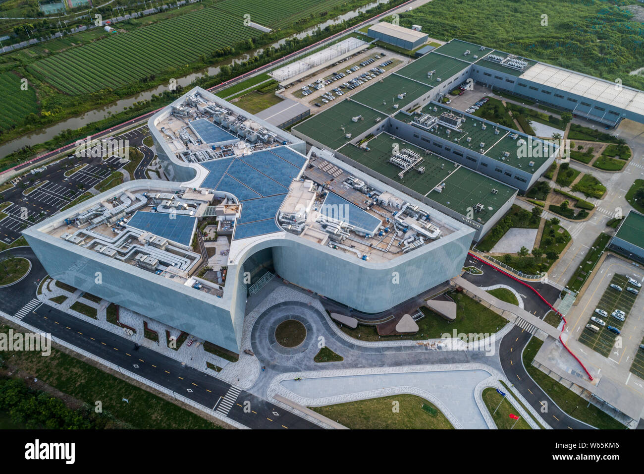 An aerial view of Volvo's Asia-Pacific headquarters building next to ...