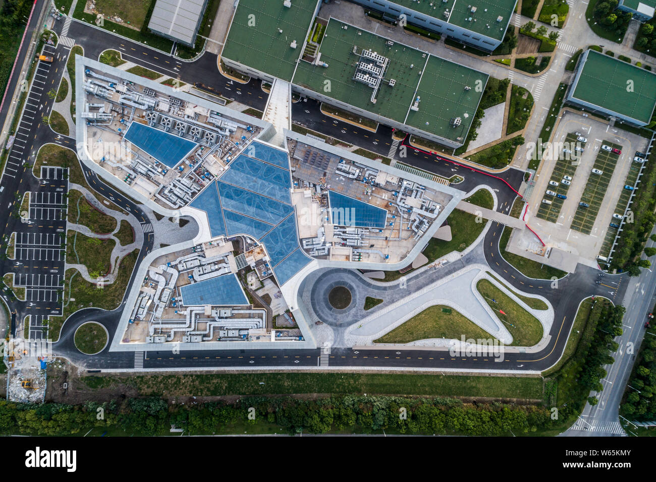 An aerial view of Volvo's Asia-Pacific headquarters building next to ...