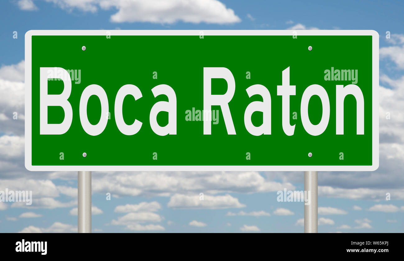 Rendering of a green highway sign for Boca Raton Florida Stock Photo ...