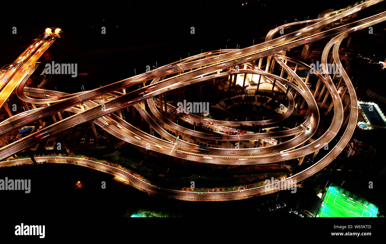 Aerial view of Guiyang's "most complicated" overpass, Qianchun Overpass ...