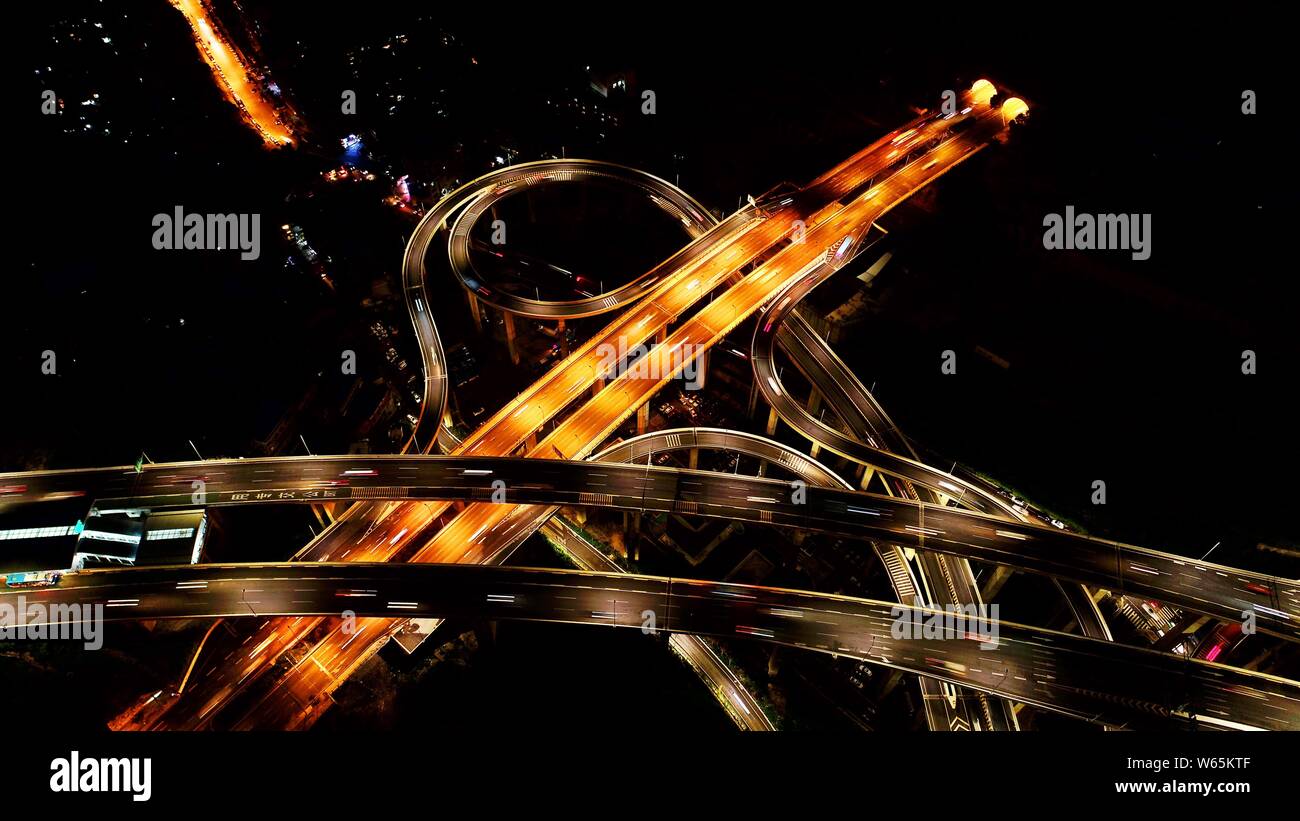 Aerial view of Guiyang's "most complicated" overpass, Qianchun Overpass ...