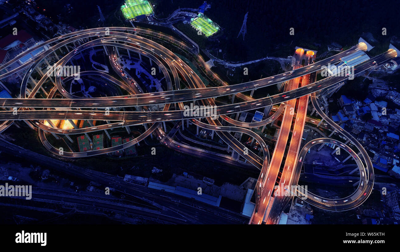 Aerial view of Guiyang's "most complicated" overpass, Qianchun Overpass ...