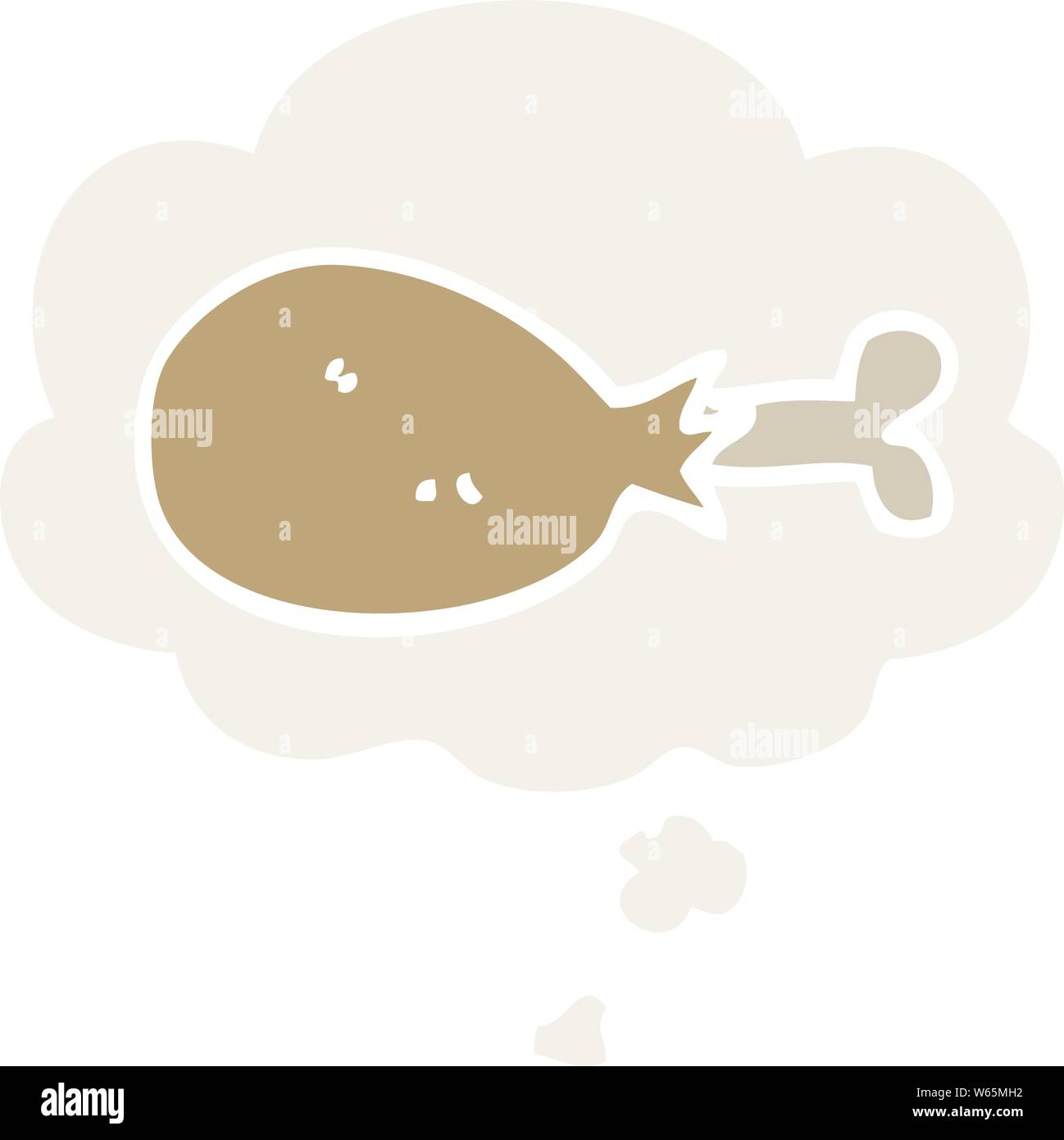 cartoon cooked chicken leg with thought bubble in retro style Stock ...