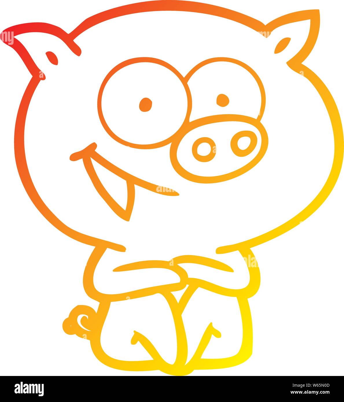 warm gradient line drawing of a cheerful sitting pig cartoon Stock ...