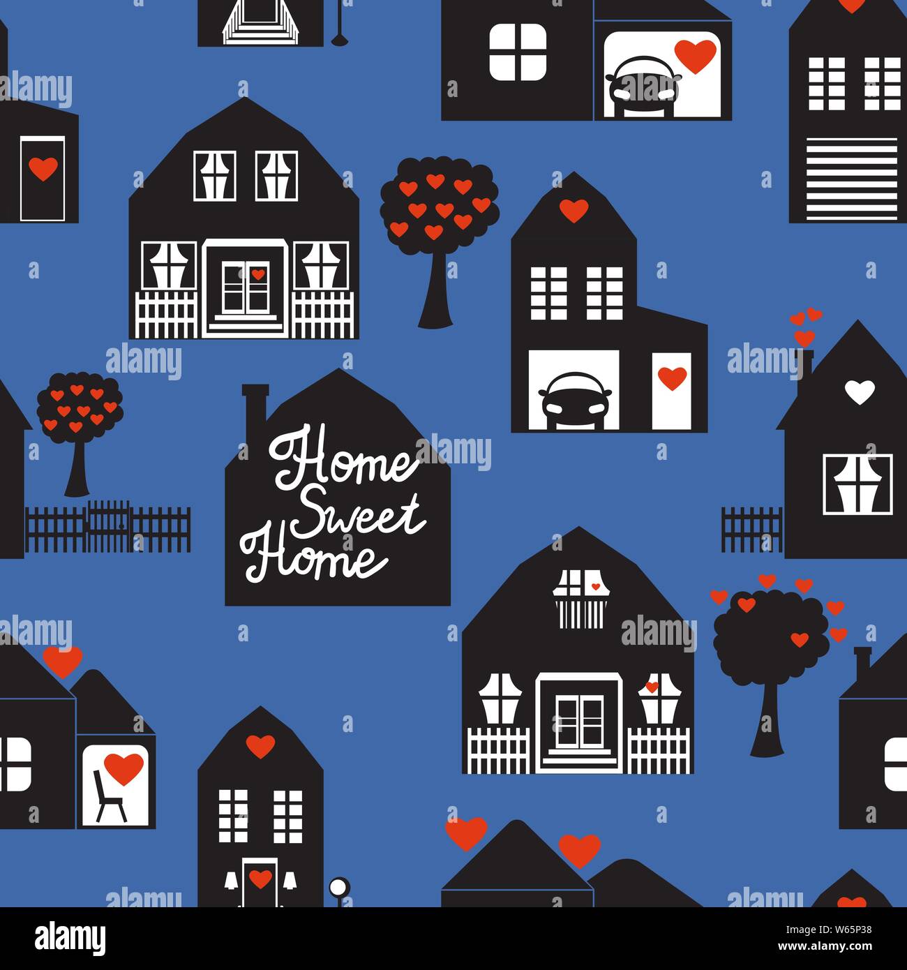 Black houses seamless pattern with cute house. Sweet home Surface ...