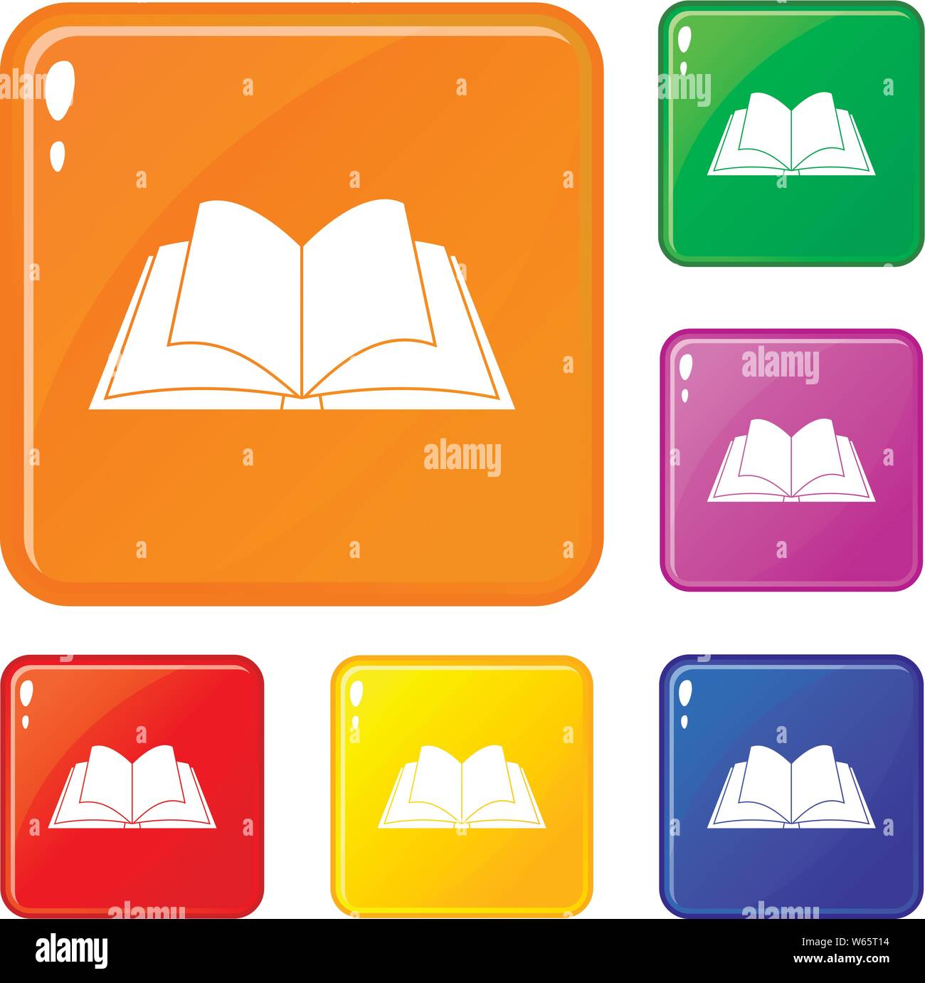 Opened book with pages fluttering icons set vector color Stock Vector ...