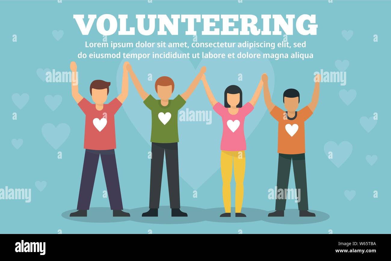 Group volunteering concept banner. Flat illustration of group ...