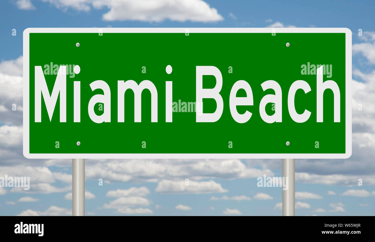 Rendering of a green highway sign for Miami Beach Stock Photo - Alamy