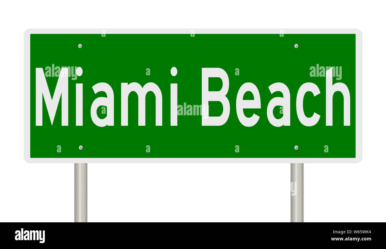 Rendering of a green highway sign for Miami Beach Stock Photo - Alamy