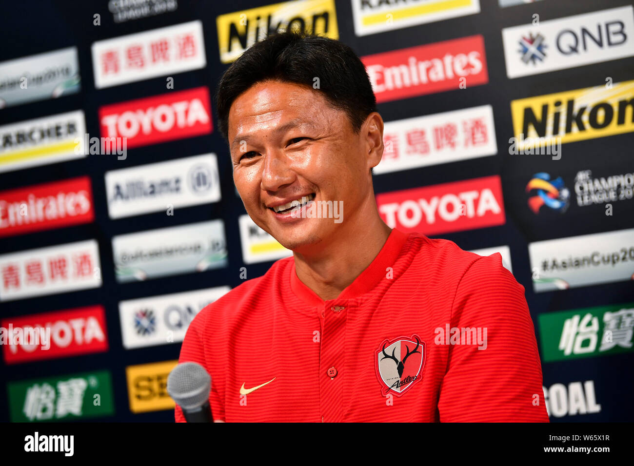 Head coach Go Oiwa of Japan's Kashima Antlers attends a press ...