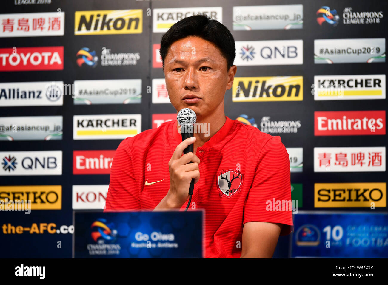 Head coach Go Oiwa of Japan's Kashima Antlers attends a press ...
