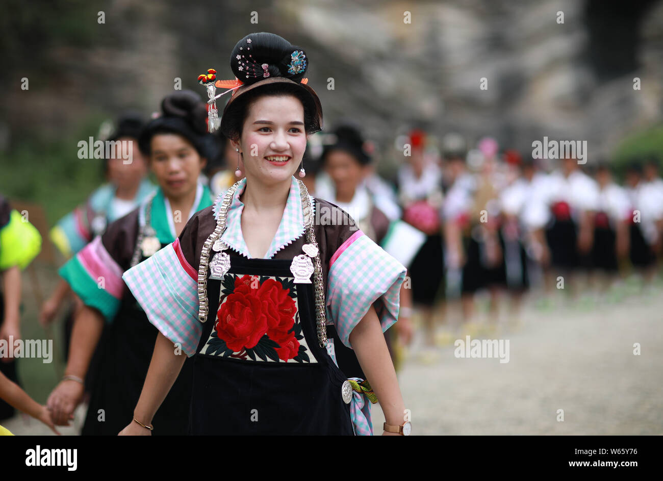 Miao people wearing traditional costumes of Miao ethnic group celebrate ...