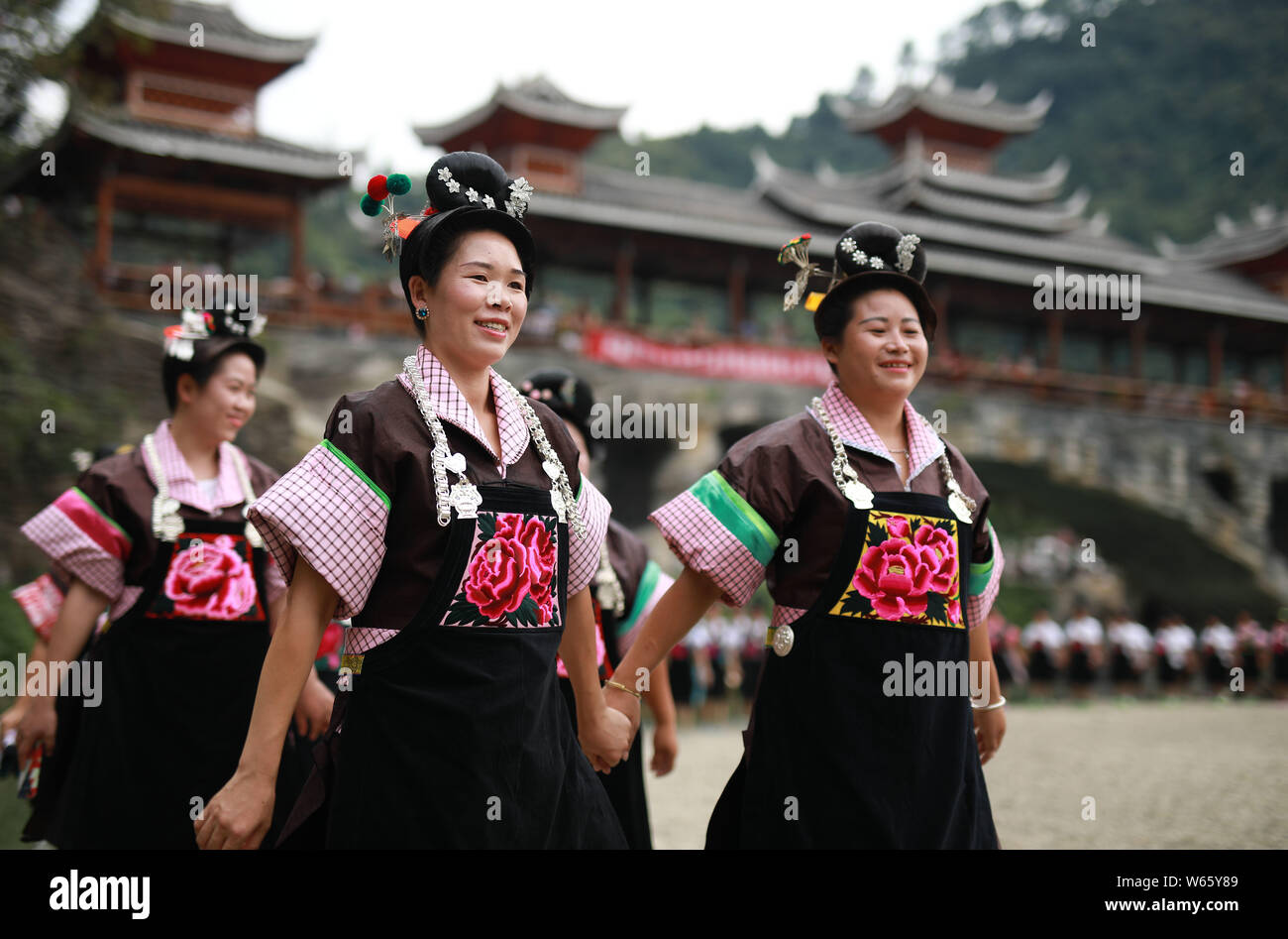 Miao people wearing traditional costumes of Miao ethnic group celebrate ...