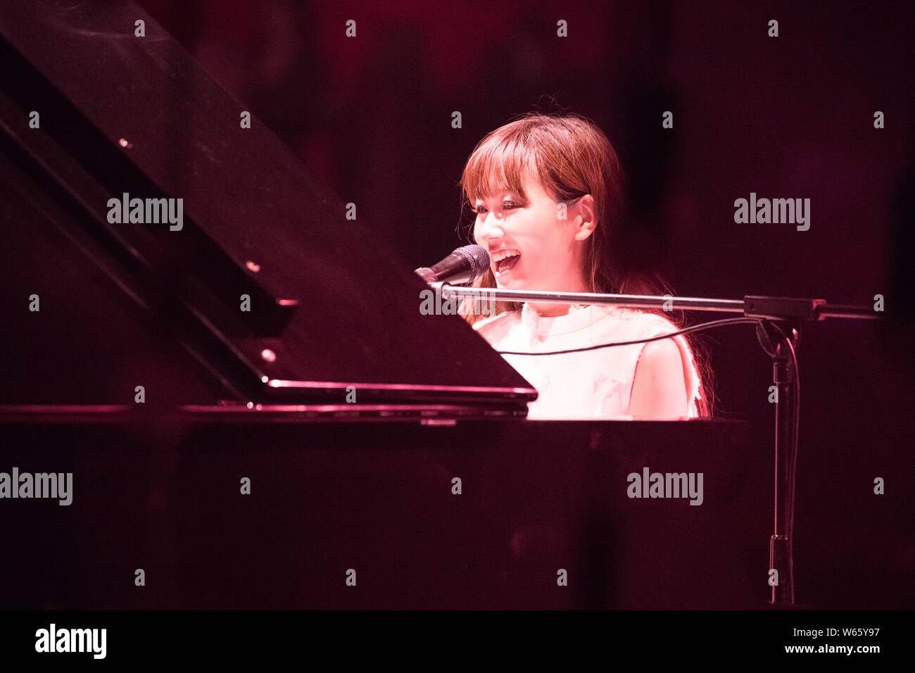 Japanese singer Ai Otsuka performs during a concert in Guangzhou city ...