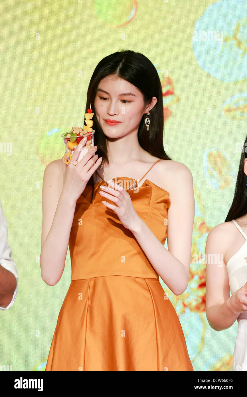 Chinese supermodel He Sui attends a promotional event for Quaker Oats ...