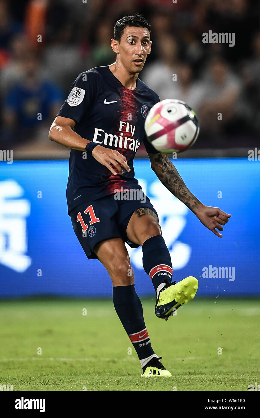 Angel Di Maria of Paris Saint-Germain shoots against Association ...