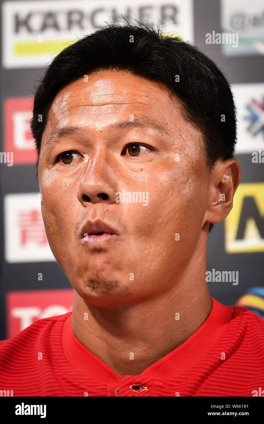 Head coach Go Oiwa of Japan's Kashima Antlers attends a press ...
