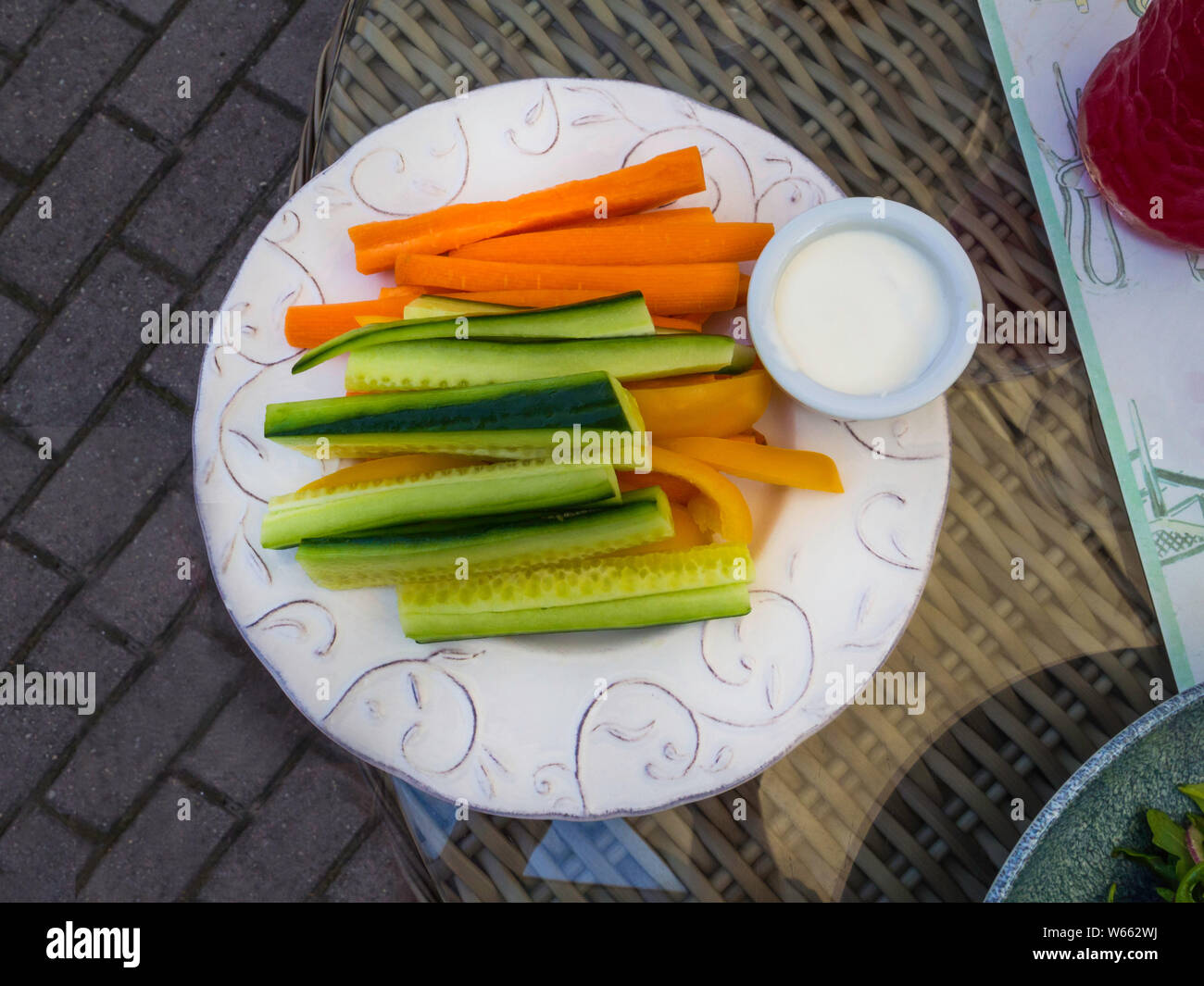 Healthy Vegetable Vegan Diet Sticks Food Yogurt Cream Sauce Black ...
